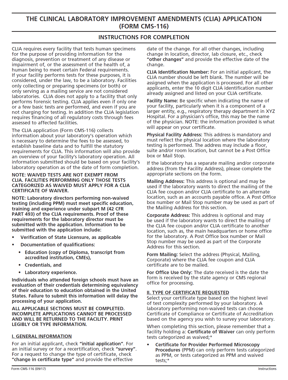 Application for CLIA Certification | Science Based Nutrition